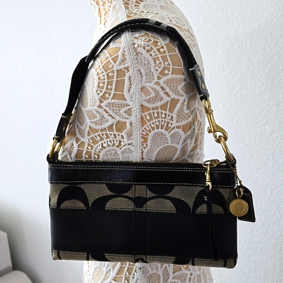 Coach | Bags | Coach Shoulder Bag Black Monogram Clasp Shoulder Strap ...